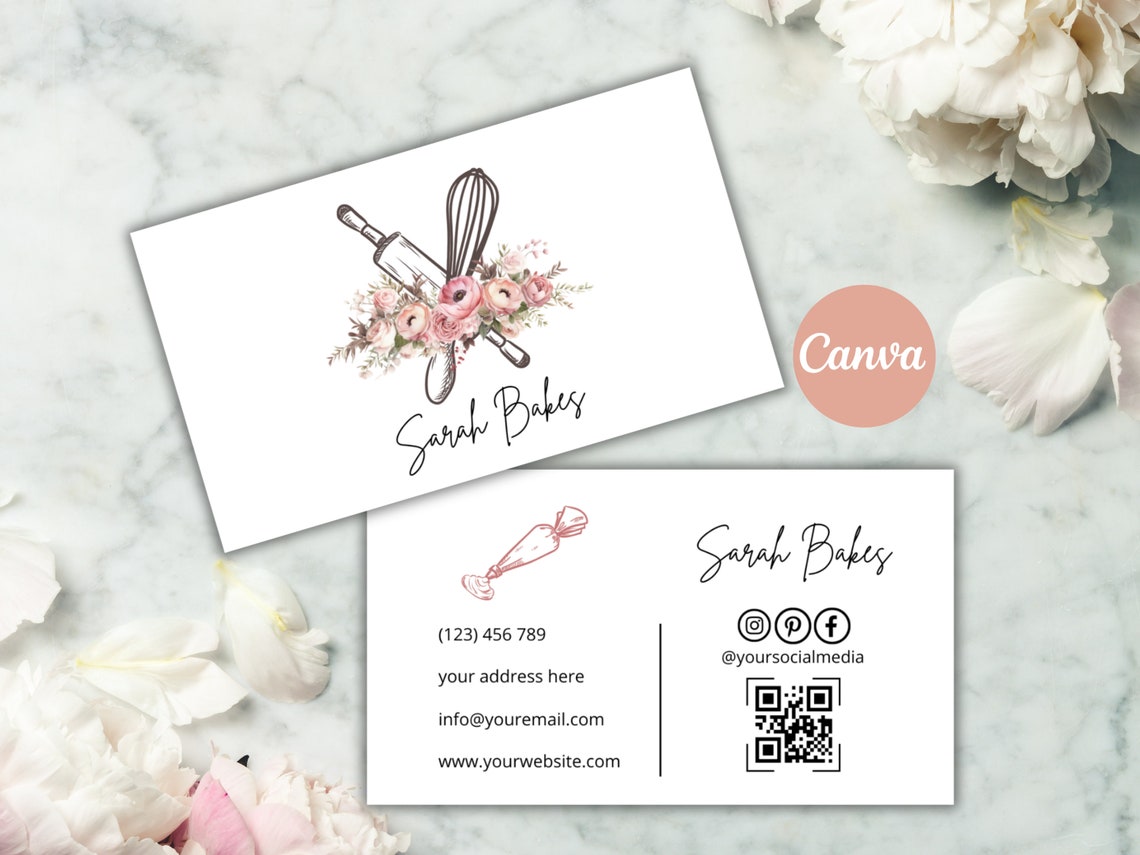 Bakery Business Card QR Code, Editable Baking Business Card, Cake Card ...