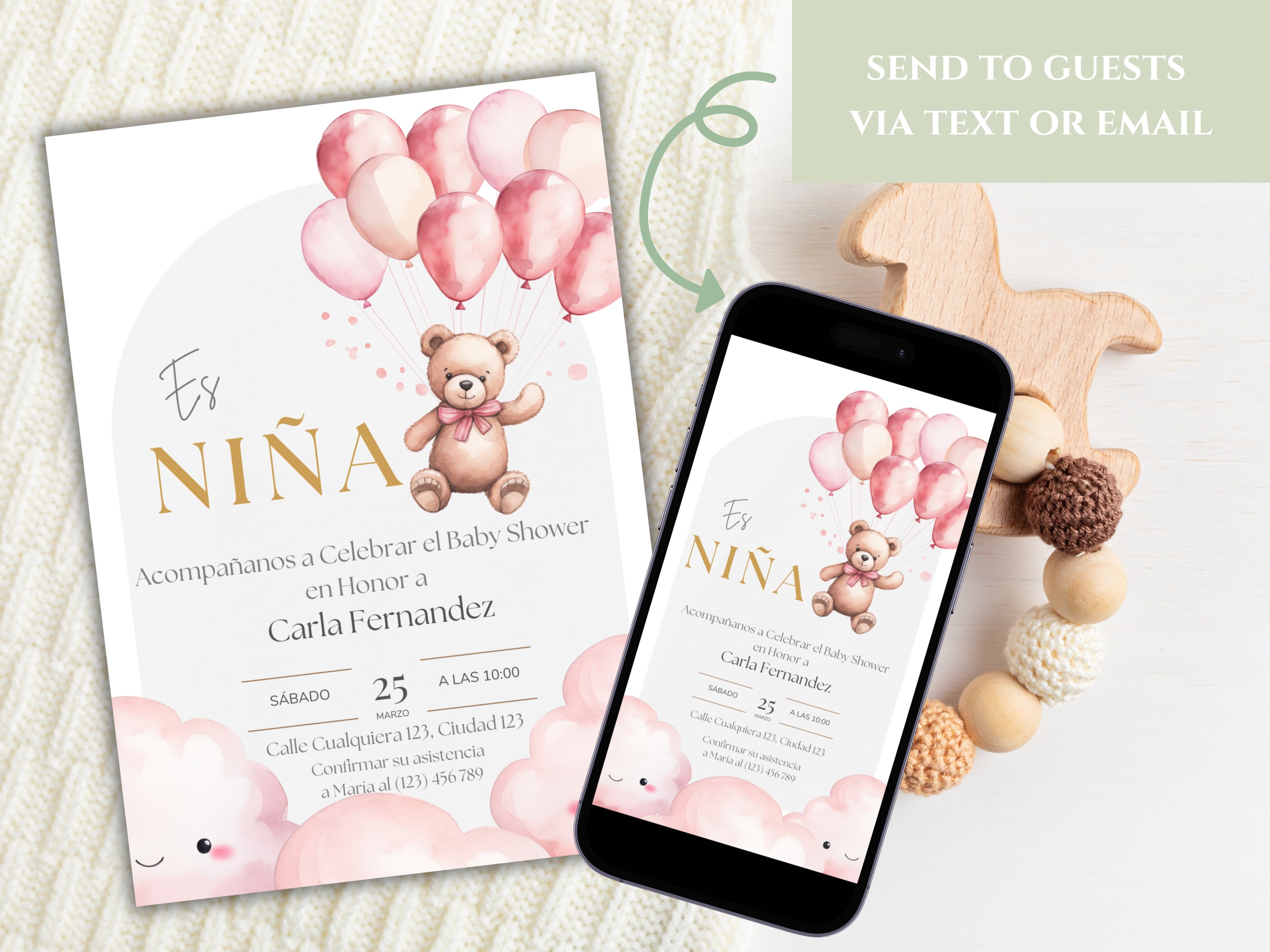 Pink Baby Shower Invitation in Spanish, Baby Shower Invitacion En ...