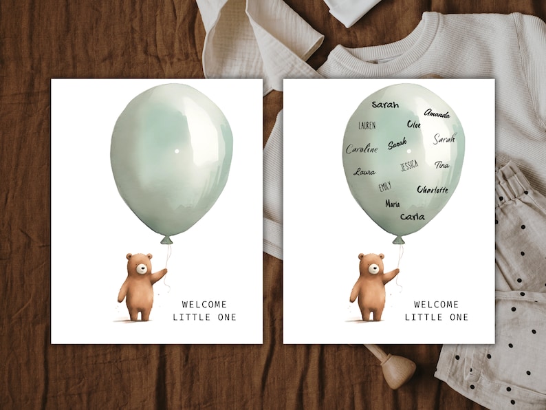 Printable Bear With Balloon Baby Shower Guest Book Sign, Baby Shower ...