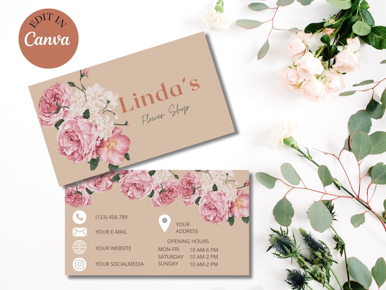 Florist Business Card Template, Editable Florist Card, Flower Shop ...
