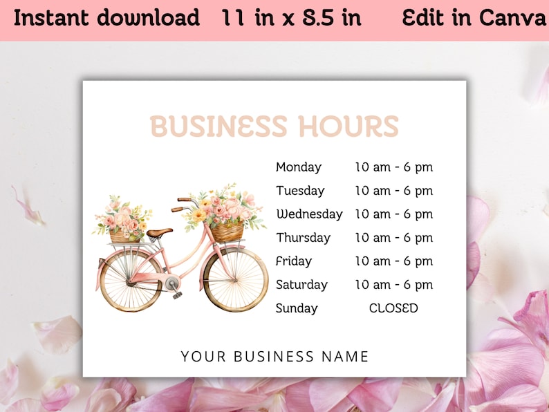 Business Hours Editable Printable Template, Flower Shop Opening Hours ...