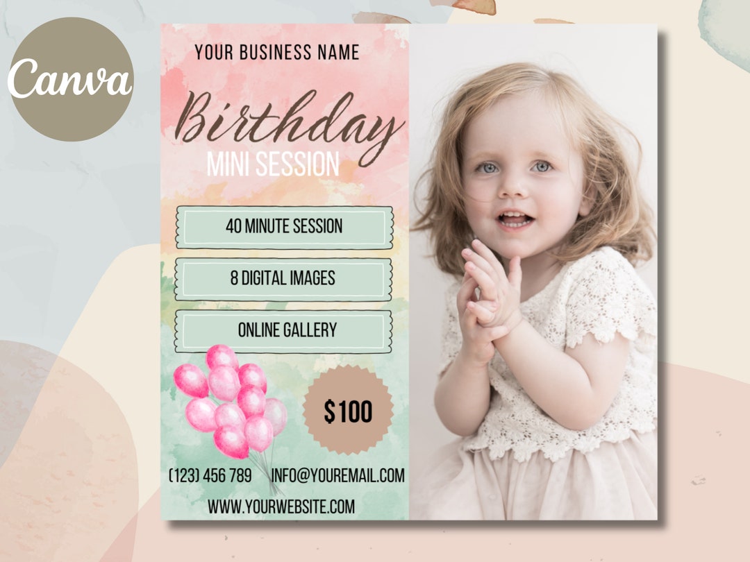 Birthday Mini Session Template for Photographers, Photo Session Flyer ...