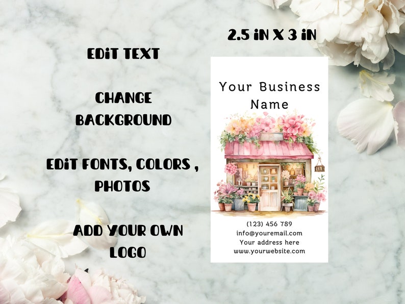 Editable Flower Care Card, Printable Florist Business Card, Flower Shop ...