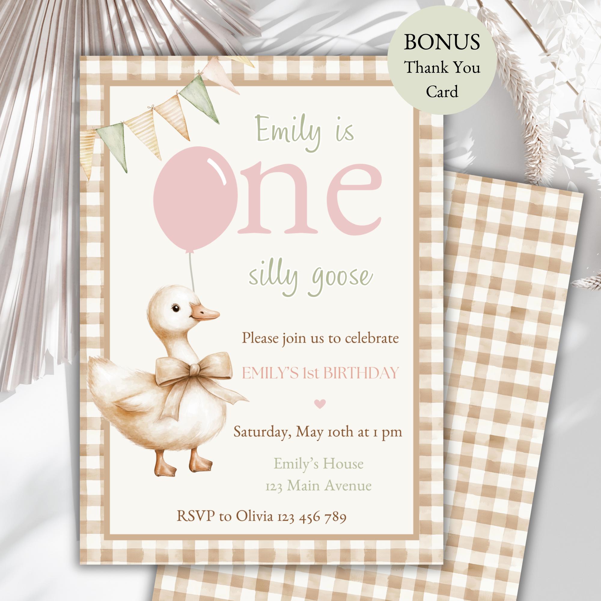 One Silly Goose Birthday Invitation Template, One Silly Goose 1st ...