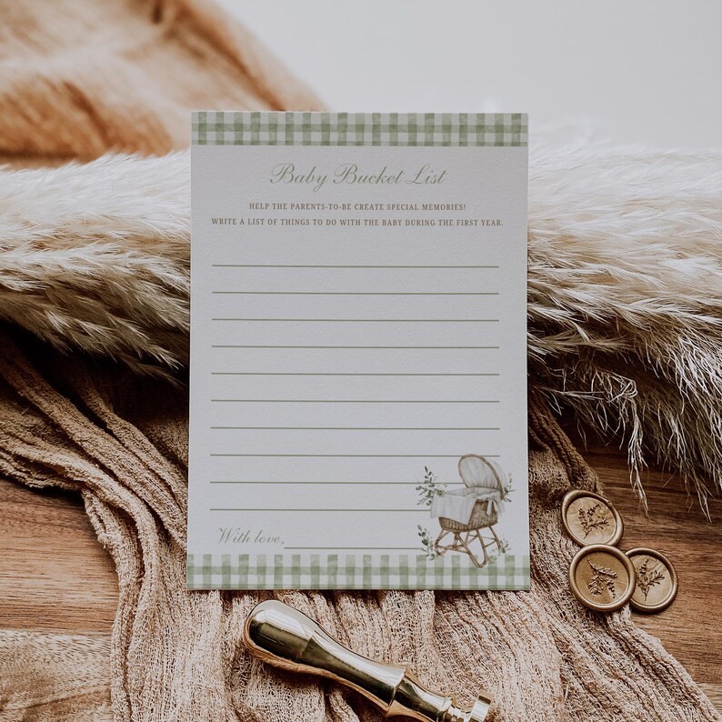 Boho Bassinet Baby Bucket List Template, Baby Shower Game, Green ...