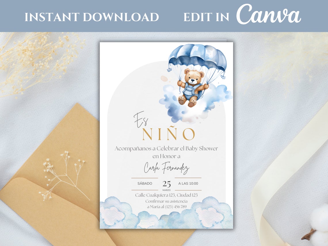 Baby Shower Invitation in Spanish, Invitacion De Baby Shower, Digital ...