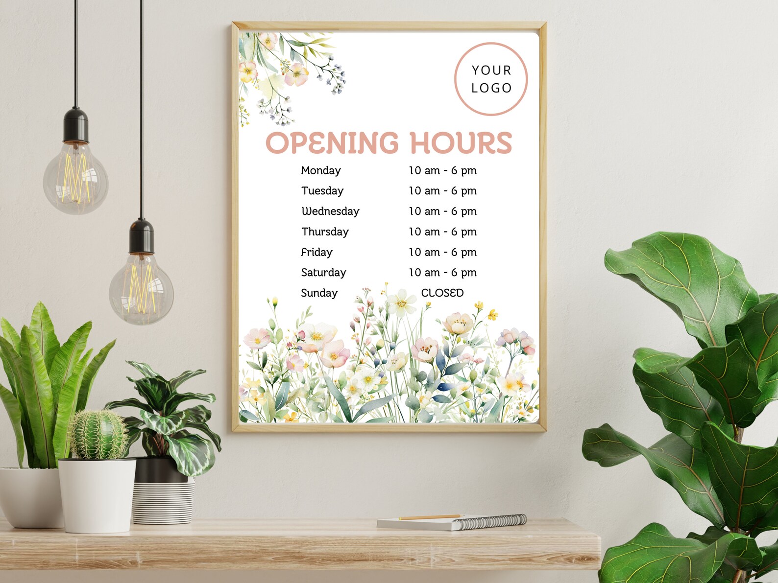 Editable Opening Hours Sign Template, Printable Floral Business Hours ...