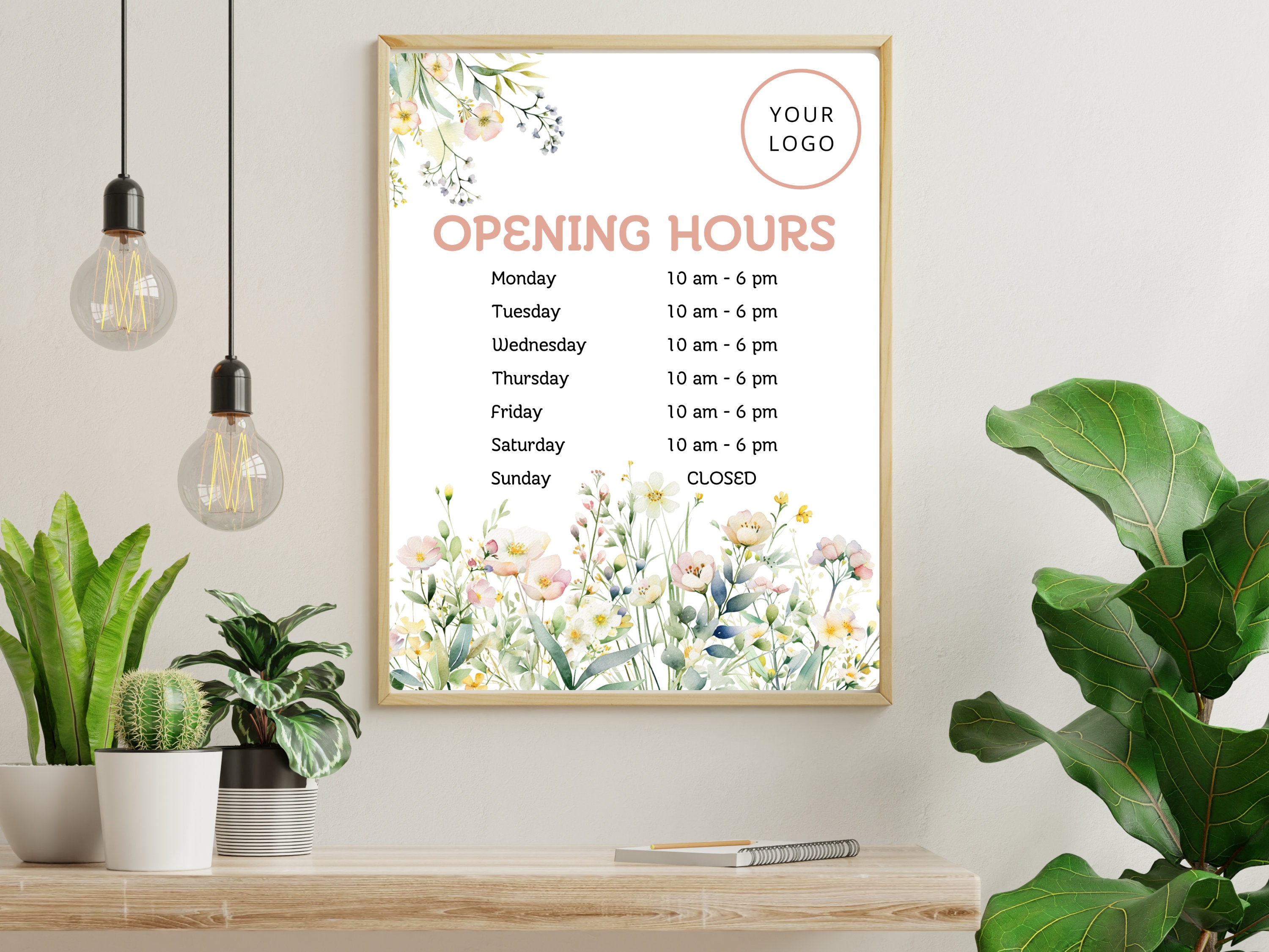 Editable Opening Hours Sign Template, Printable Floral Business Hours ...