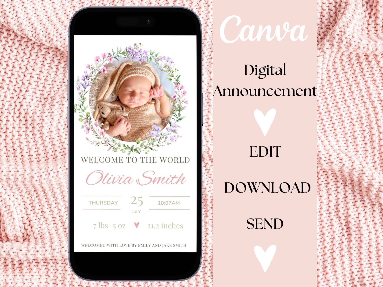 Birth Announcement Template, Digital New Born Baby Announcement, Mobile ...