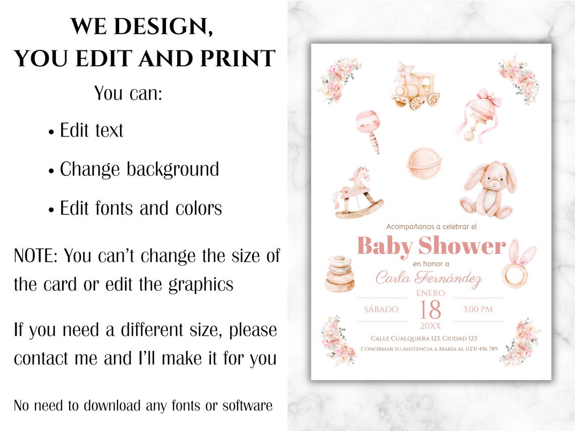 Baby Shower Spanish Invitation Template, Es Niña Invitacion, Girl Baby ...