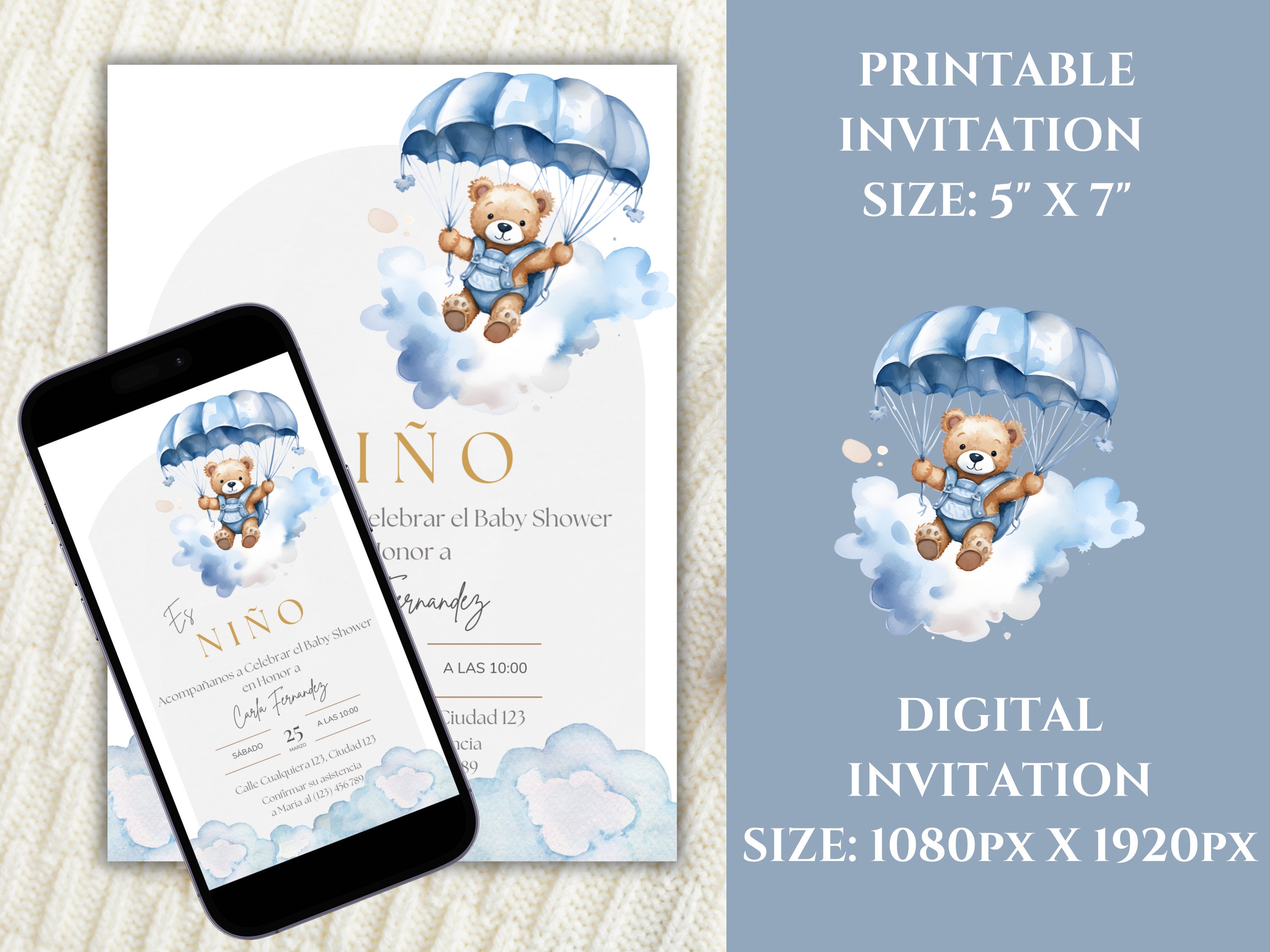 Baby Shower Invitation in Spanish, Invitacion De Baby Shower, Digital ...
