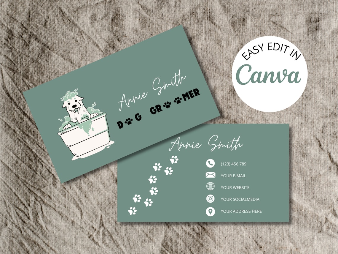 Editable Dog Grooming Business Card, Printable Dog Groomer Business ...