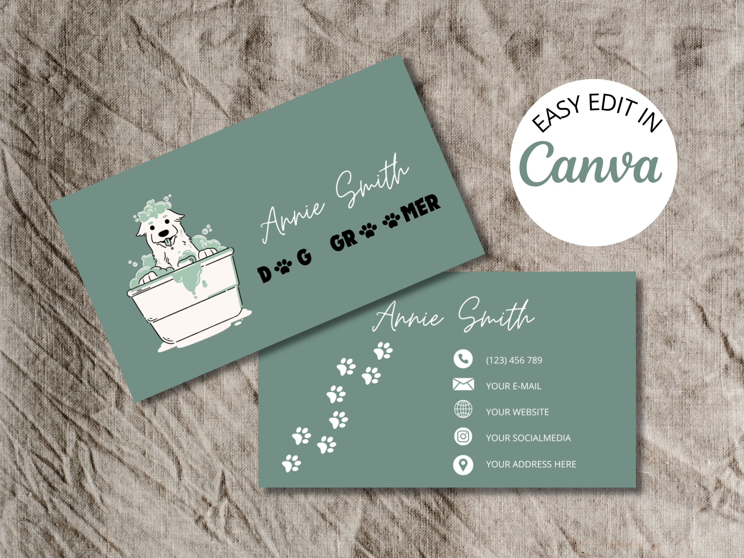 Editable Dog Grooming Business Card, Printable Dog Groomer Business ...