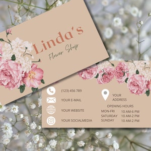 Florist Business Card Template, Editable Florist Card, Flower Shop ...