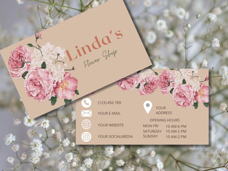 Florist Business Card Template, Editable Florist Card, Flower Shop ...