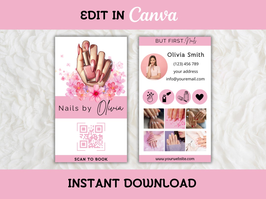 Editable Nail Artist Business Card Template, Printable Nail Studio IG ...