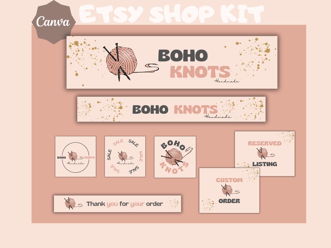 Boho Etsy Shop Banner Kit, Editable DIY Canva Template, Pink Etsy Store ...