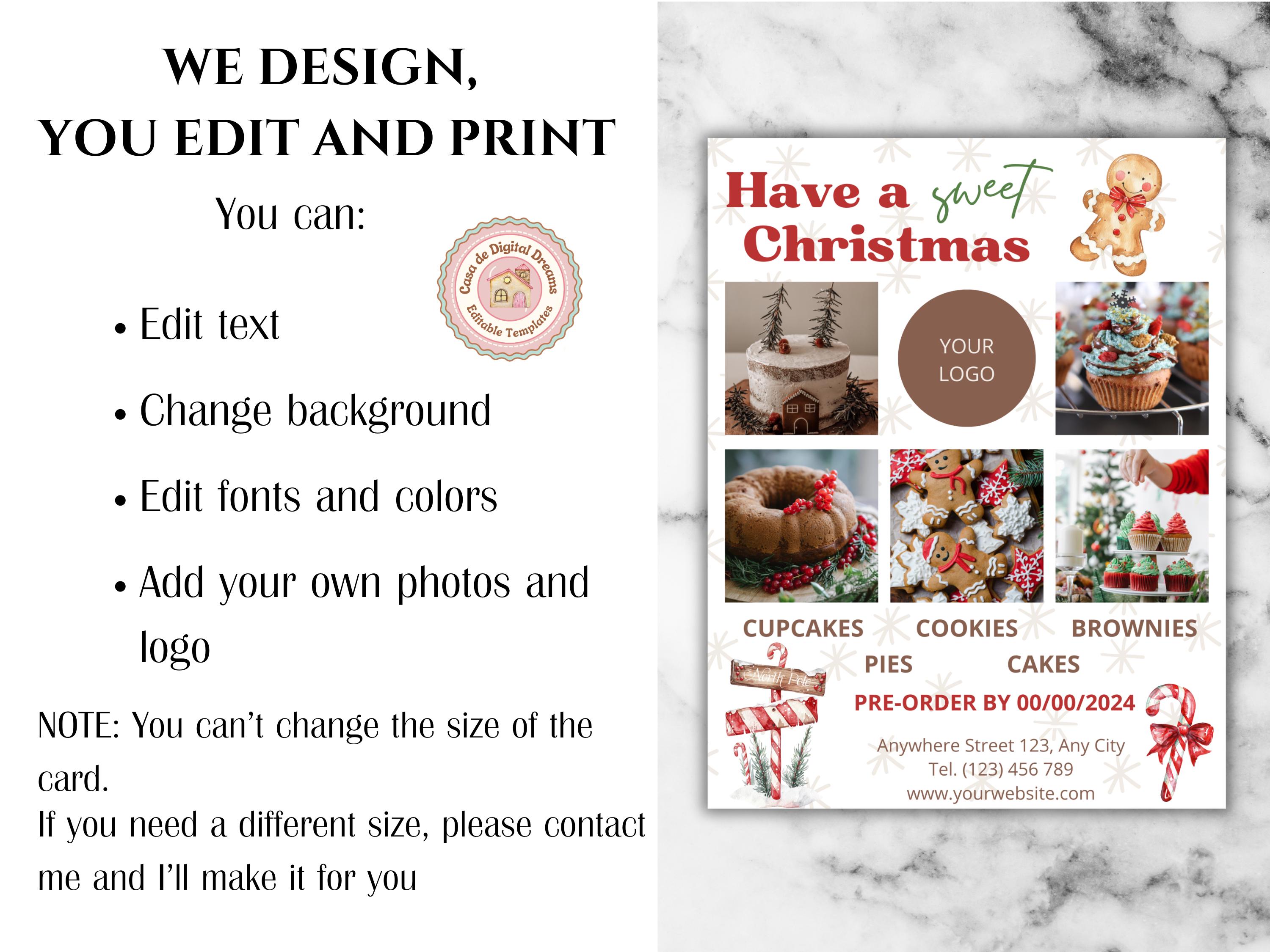 Editable Christmas Bakery Flyer, Baking Business, Bake Shop, Holiday ...