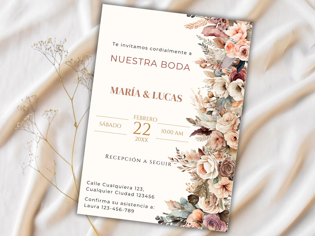 Spanish Wedding Invitation Template, Editable Floral Wedding Invite ...