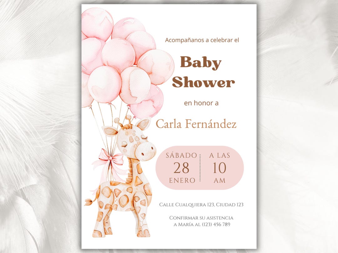 Printable Spanish Baby Shower Invitation, Editable Giraffe Baby Shower ...