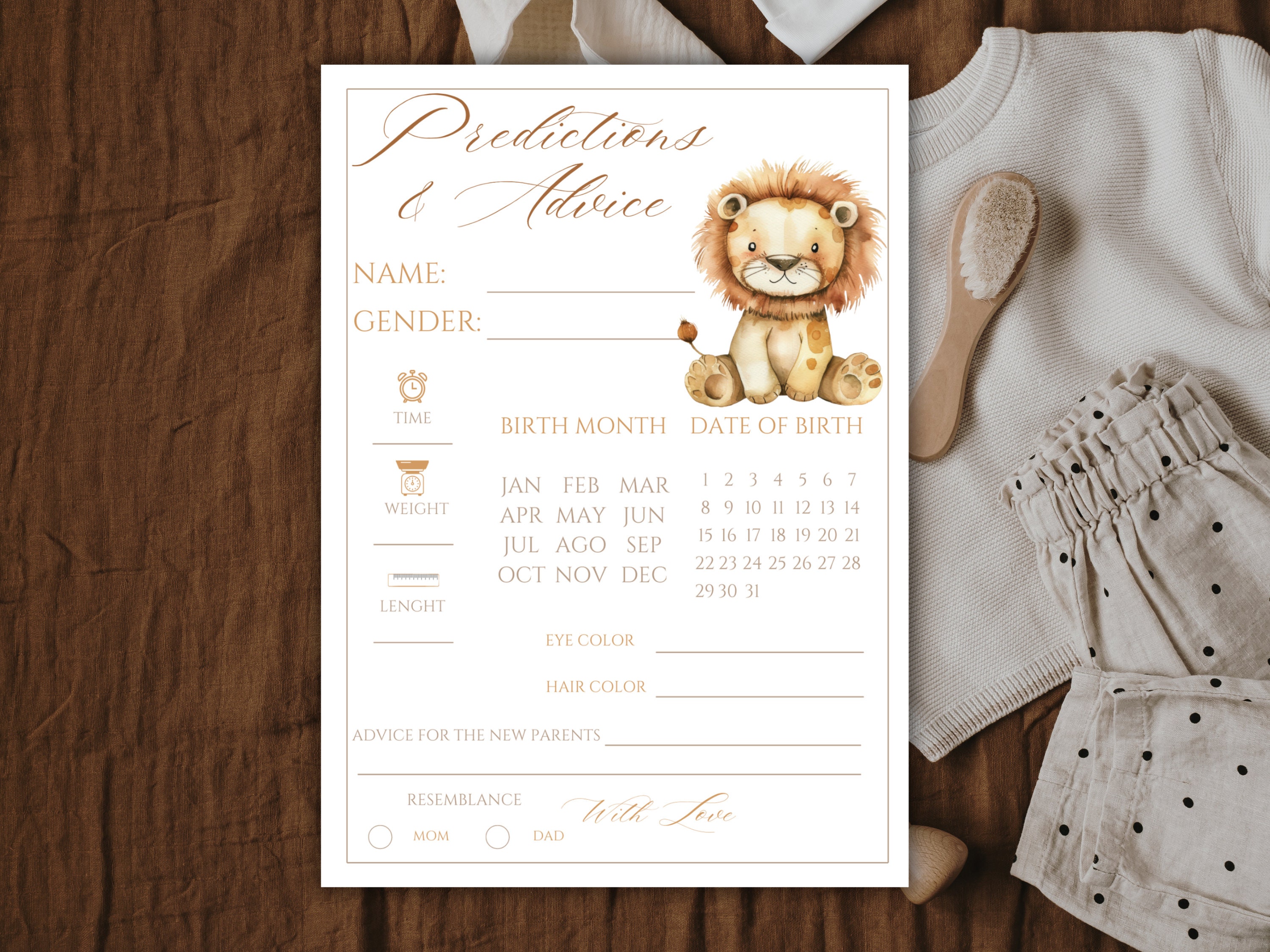 Baby Shower Prediction Cards, Printable Lion Baby Shower, Baby ...