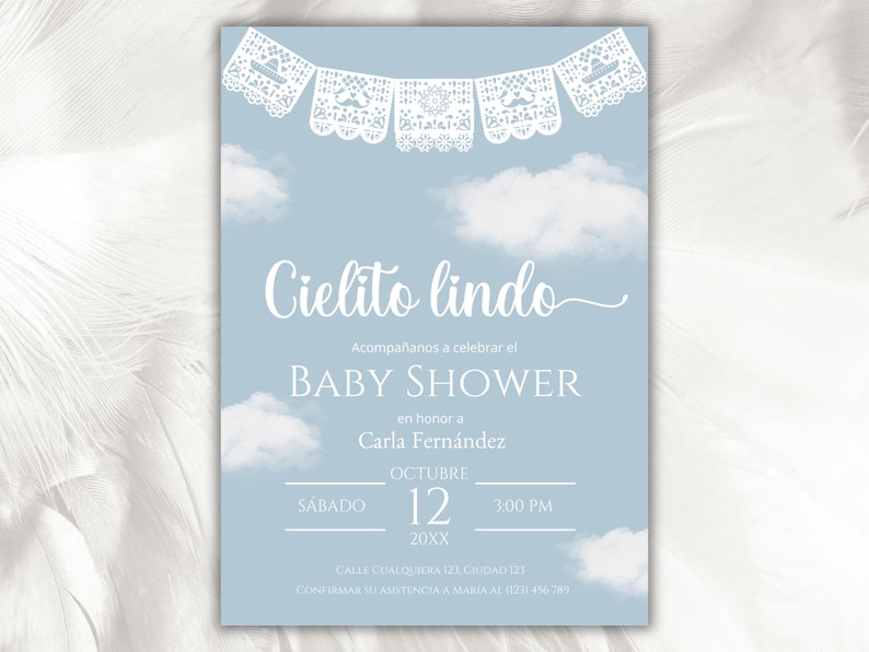 Cielito Lindo Baby Shower Invitation in Spanish, Blue Mexican Talavera ...