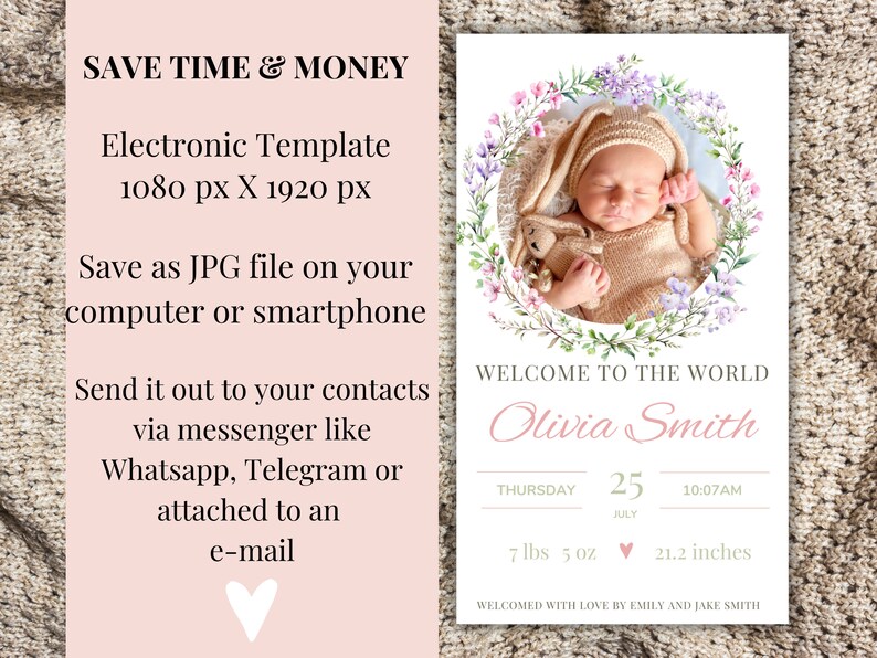 Birth Announcement Template, Digital New Born Baby Announcement, Mobile ...