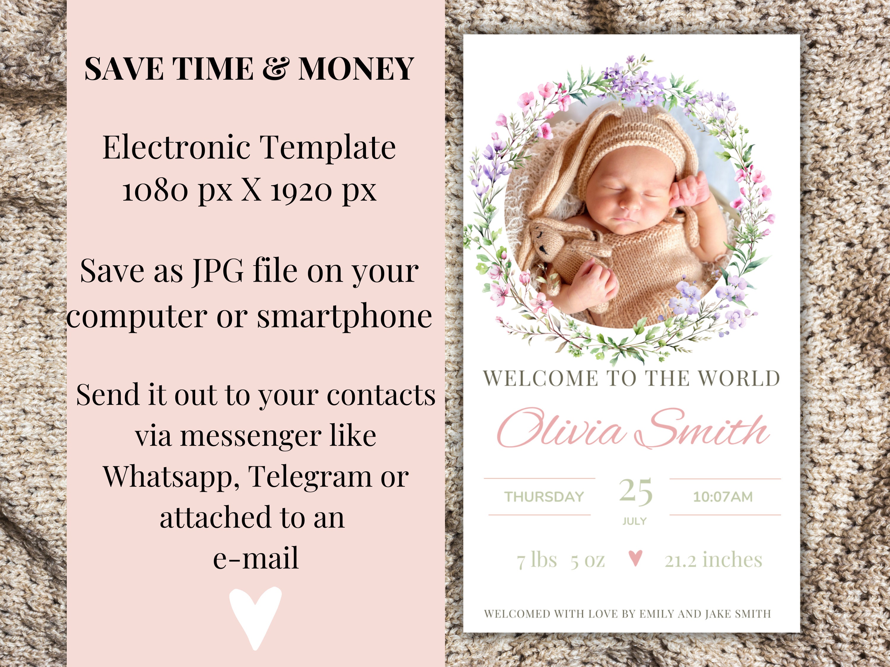 Birth Announcement Template, Digital New Born Baby Announcement, Mobile ...