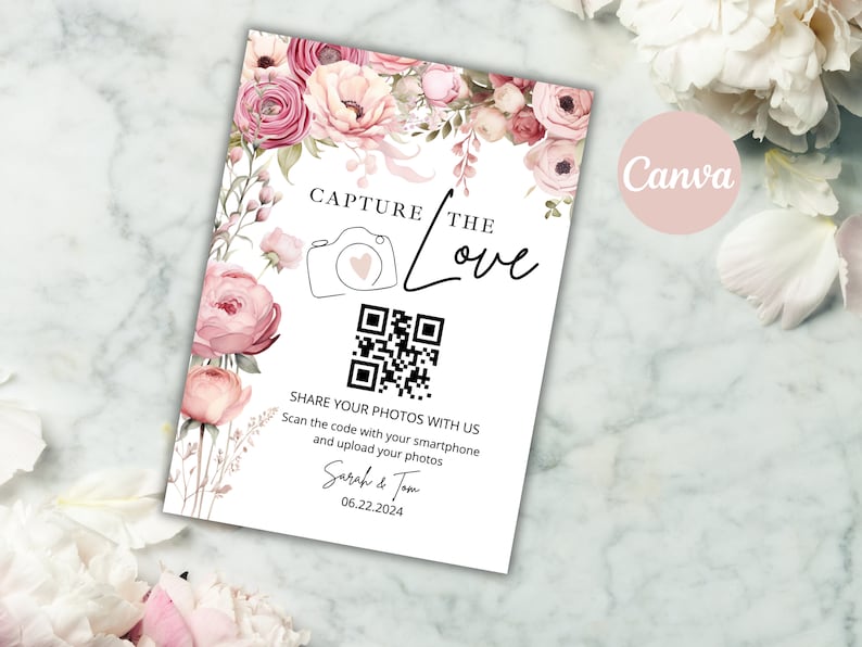 Capture the Love Qr Code Sign Template, Editable Wedding Photo Sign ...