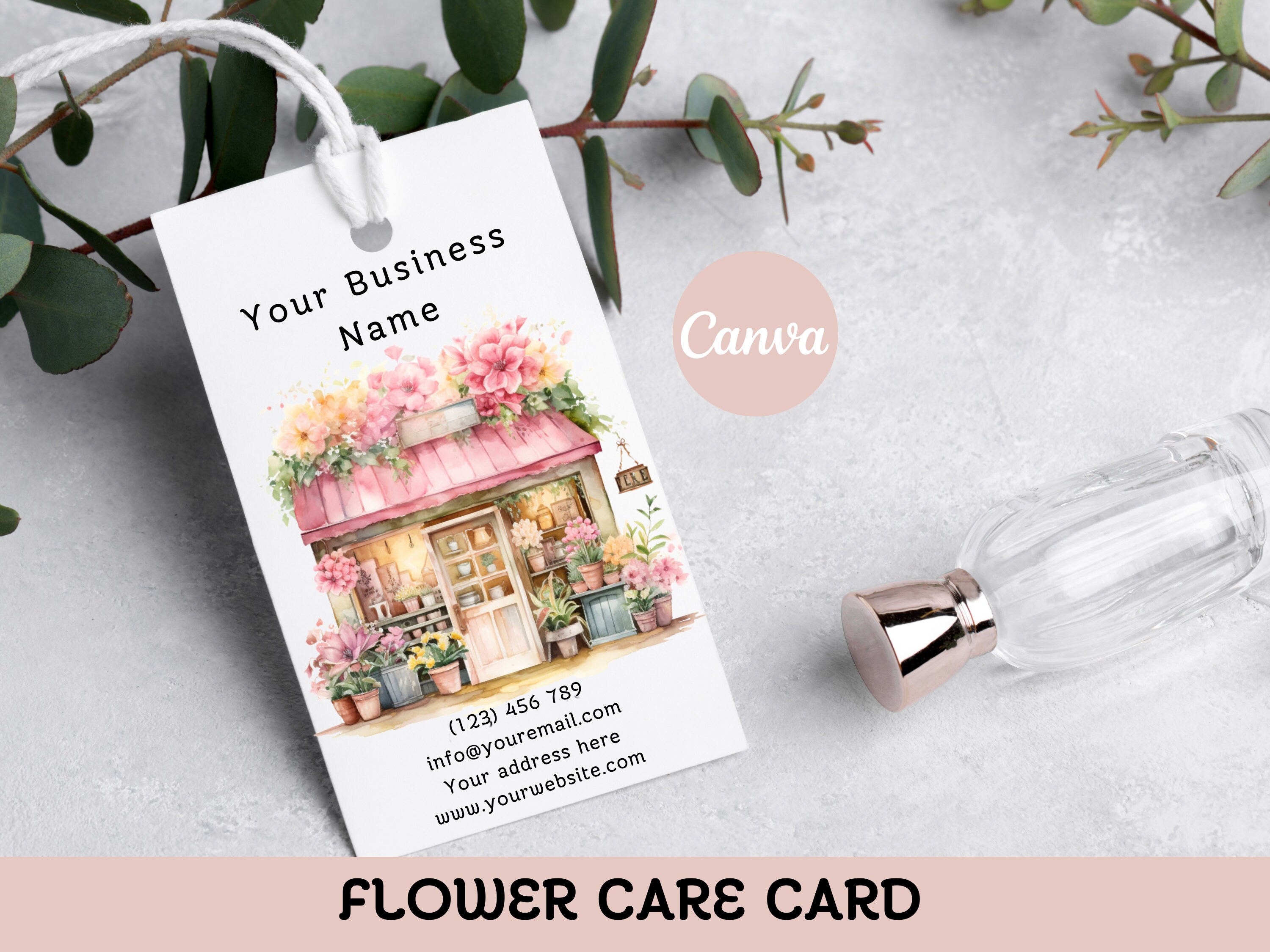 Editable Flower Care Card, Printable Florist Business Card, Flower Shop ...