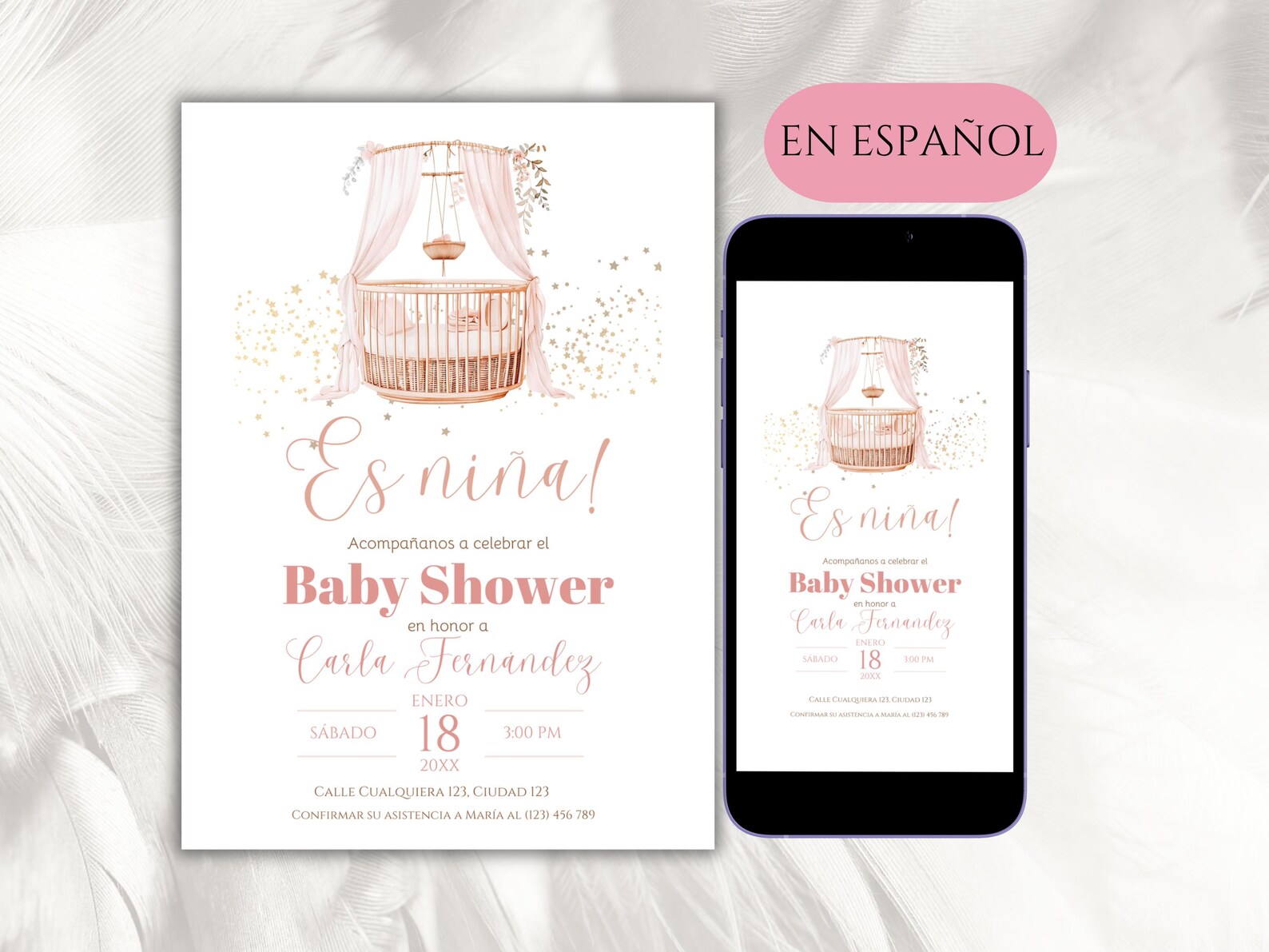 Spanish Baby Shower Invitation, Boho Baby Crib Invite Template Baby ...