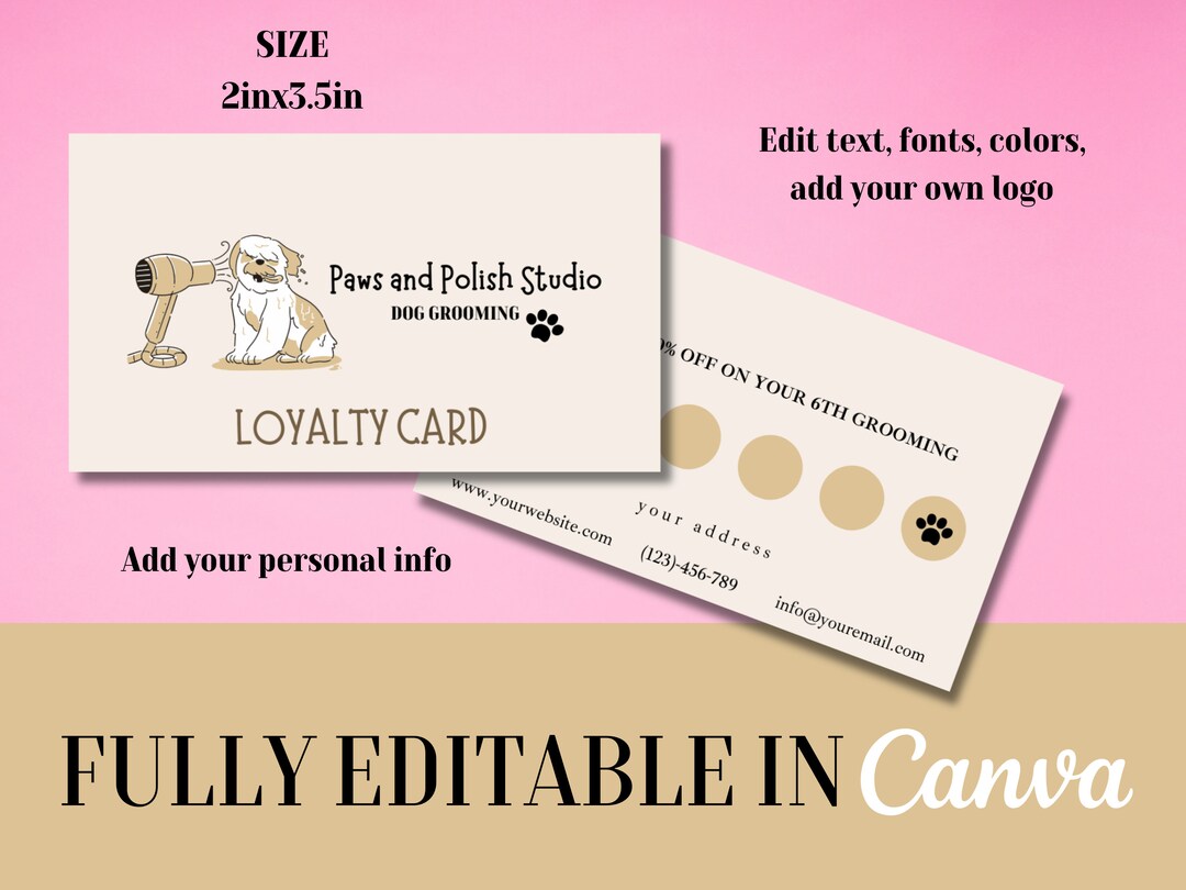 Dog Grooming Loyalty Card, Editable Dog Grooming Reward Card - Etsy