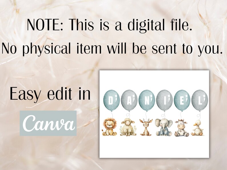 Printable Nursery Name Sign, Plush Animals Balloons Name Print, Baby ...