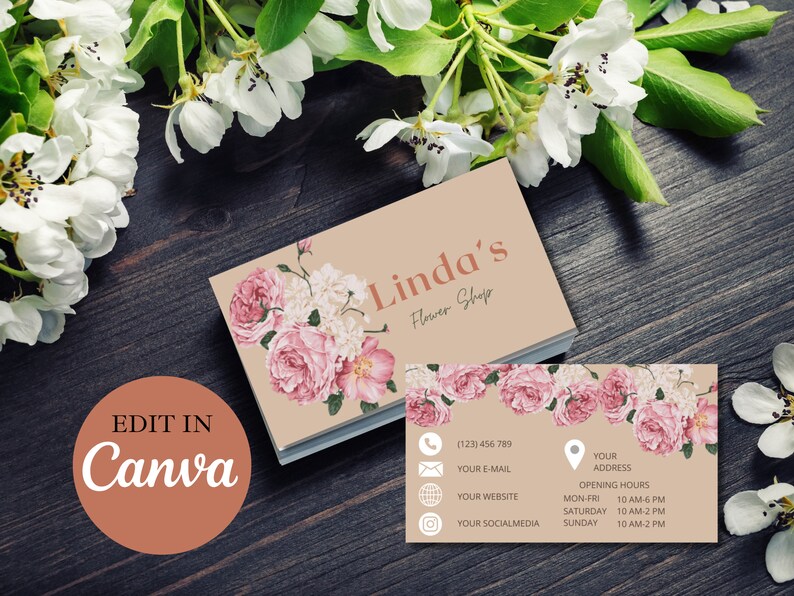 Florist Business Card Template, Editable Florist Card, Flower Shop ...