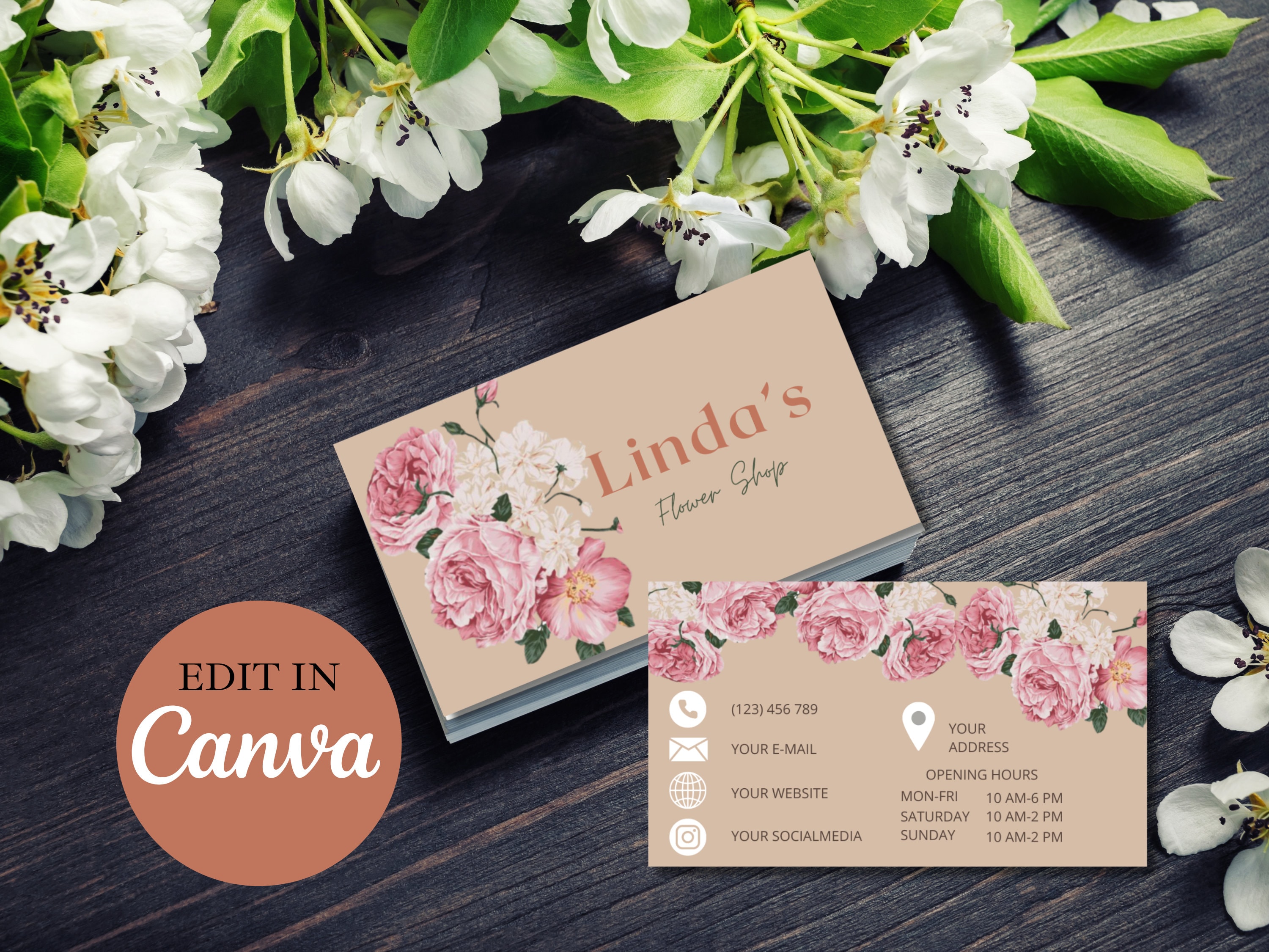 Florist Business Card Template, Editable Florist Card, Flower Shop ...