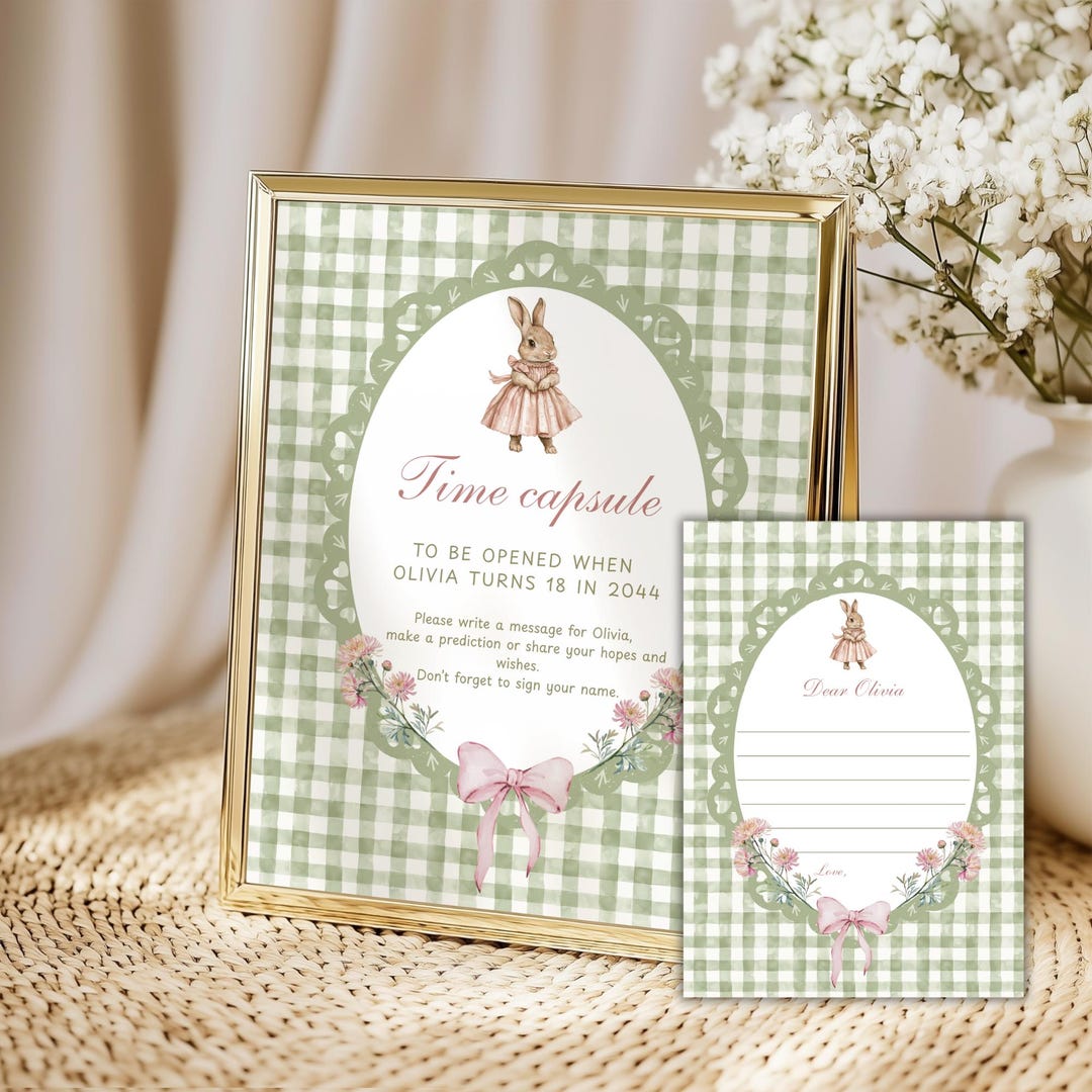 Bunny Time Capsule Sign and Cards, First Birthday Party Decor, DIGITAL ...