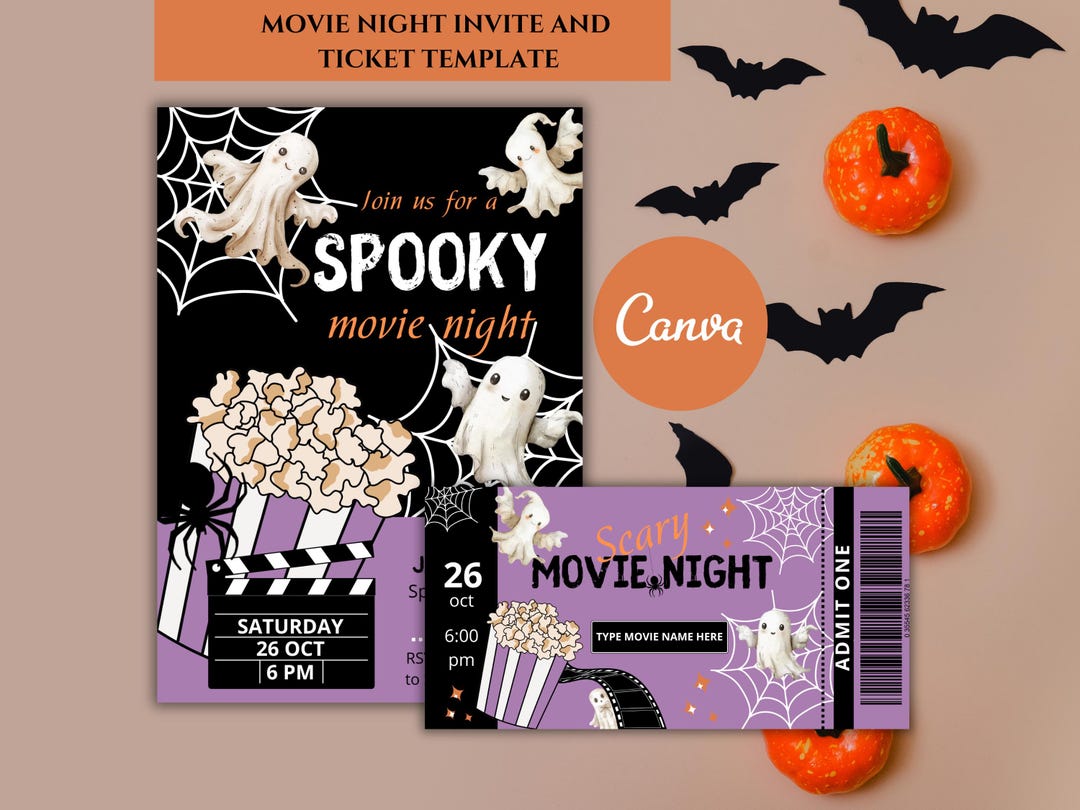 Editable Spooky Movie Night Invite Template, Printable Halloween Movie ...
