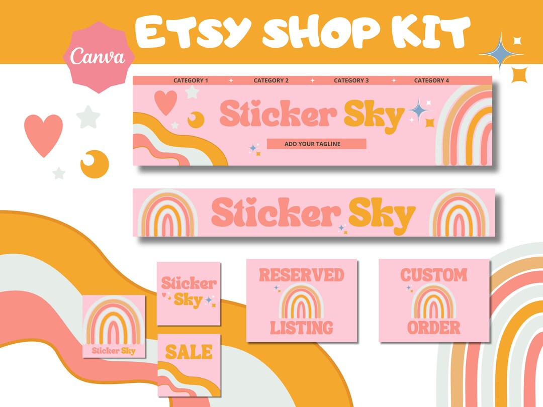 Rainbow Etsy Shop Banner Kit, Editable DIY Canva Template, Boho Etsy ...