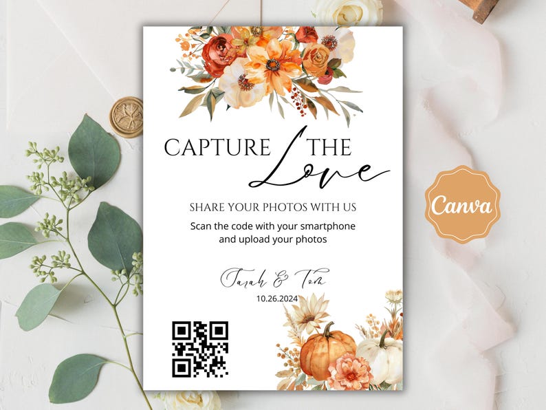 Editable Capture the Love Sign, Printable Wedding QR Code With Boho ...