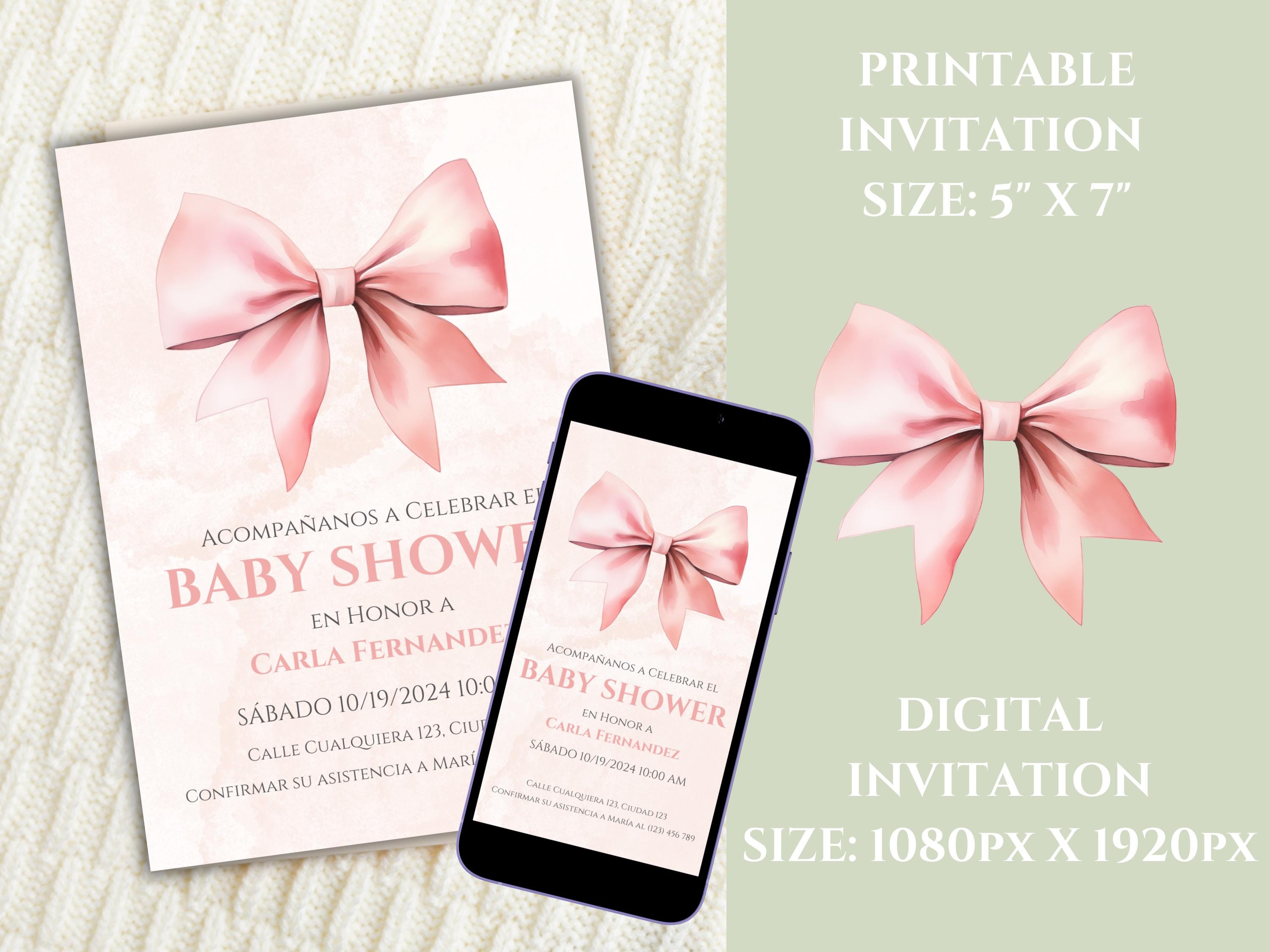Spanish Baby Shower Invitation, Pink Bow Baby Shower Invite Template ...