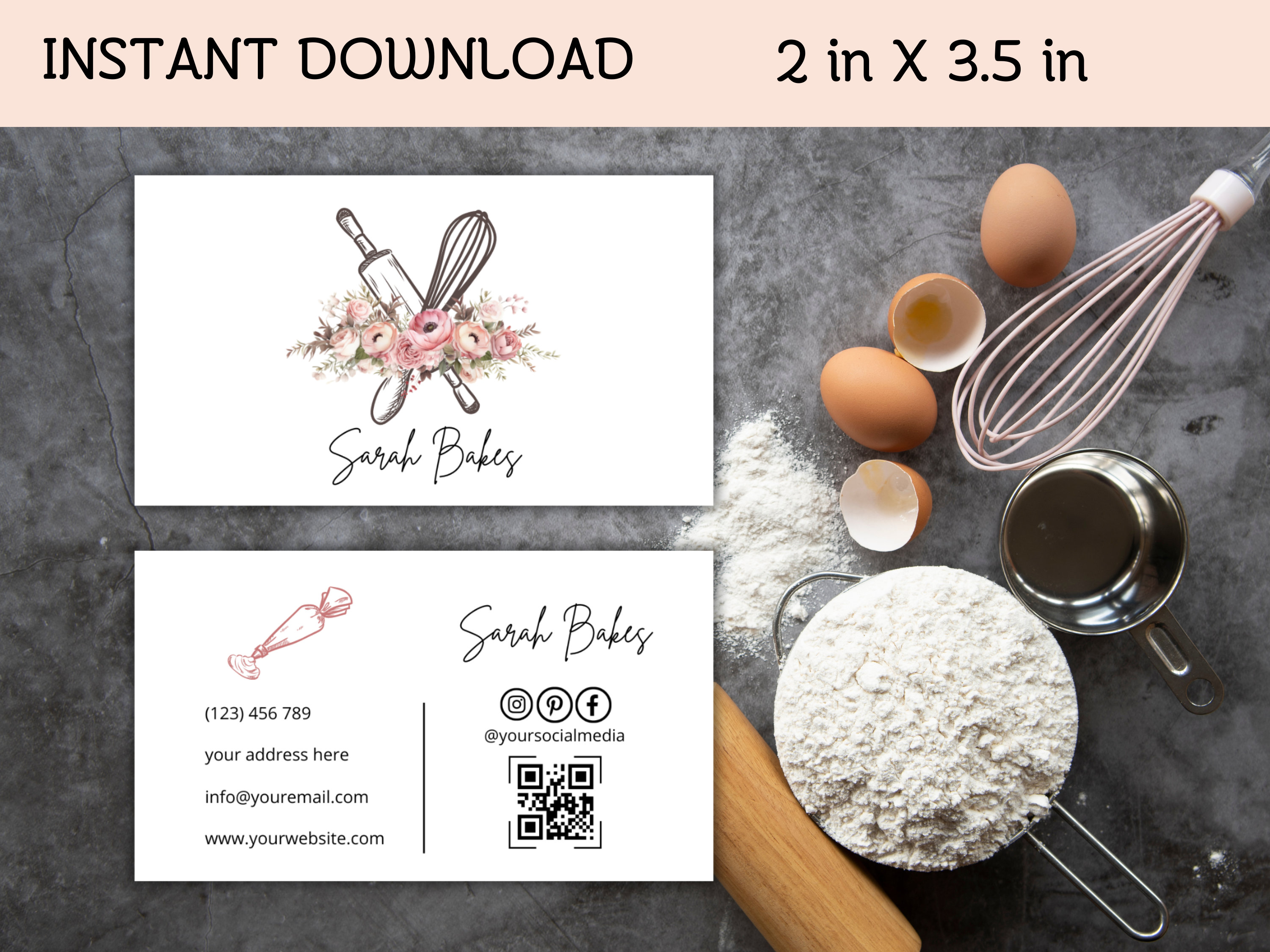 Bakery Business Card QR Code, Editable Baking Business Card, Cake Card ...