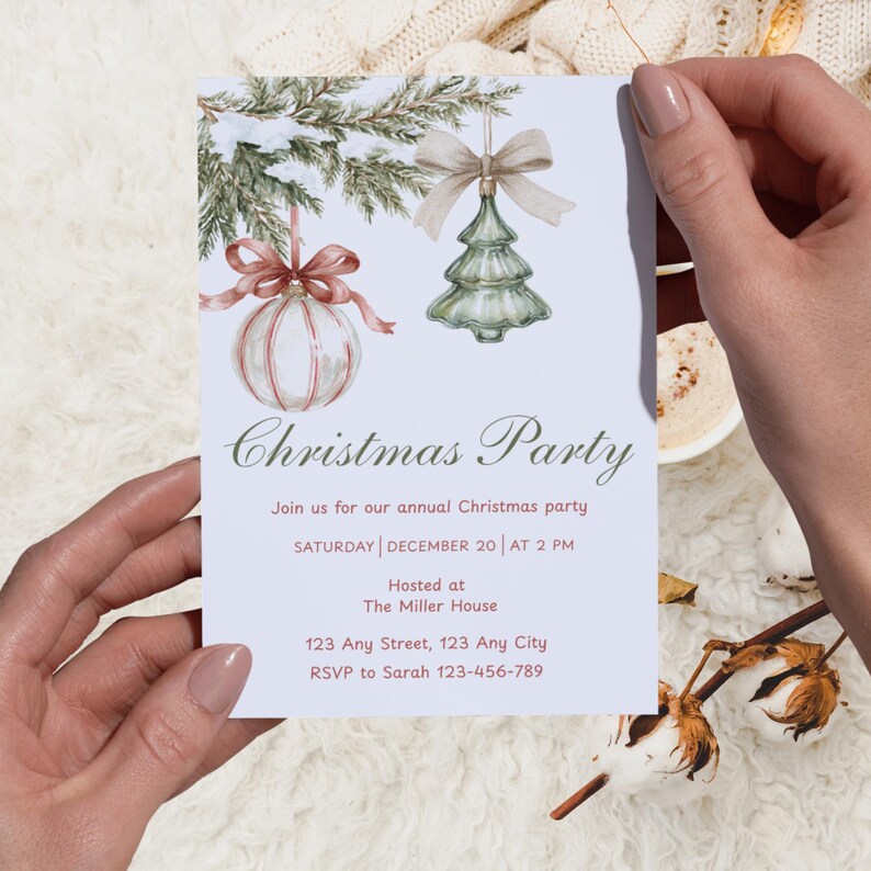 Editable Christmas Party Invitation, Classic Holiday Party Invite ...