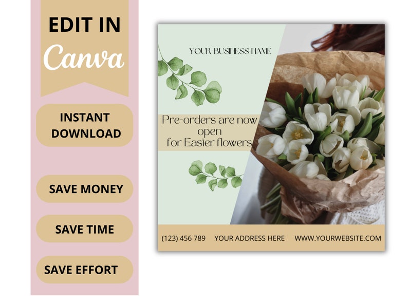 Editable Flower Shop Social Media Flyer, Instagram Easter Flower ...