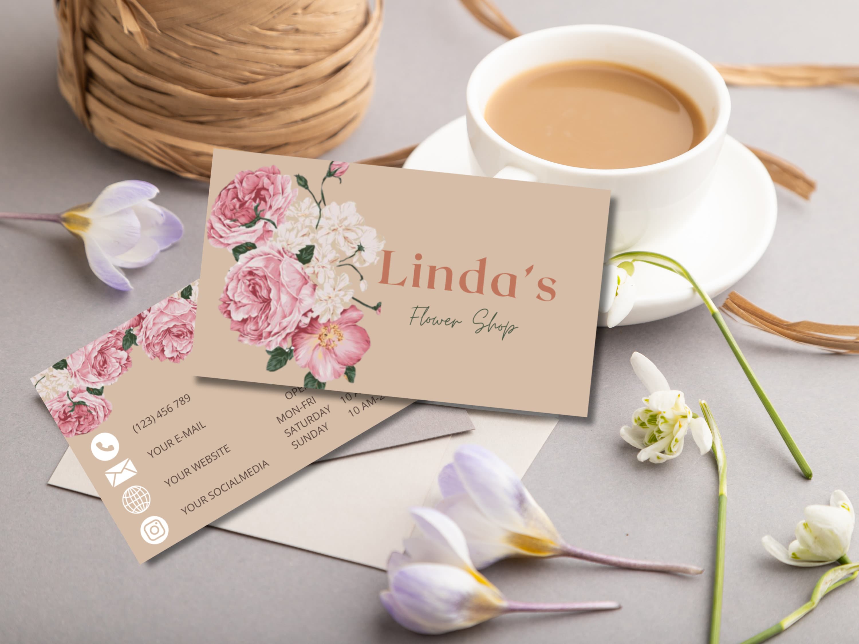 Florist Business Card Template, Editable Florist Card, Flower Shop ...