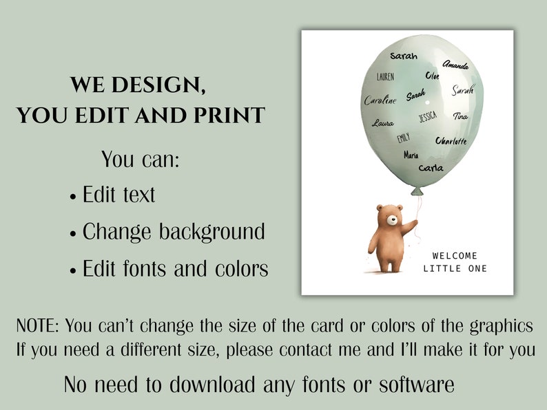 Printable Bear With Balloon Baby Shower Guest Book Sign, Baby Shower ...