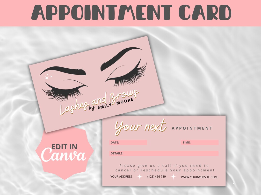 Lash Appointment Reminder Card, Pink Beauty Salon Appointment Card ...