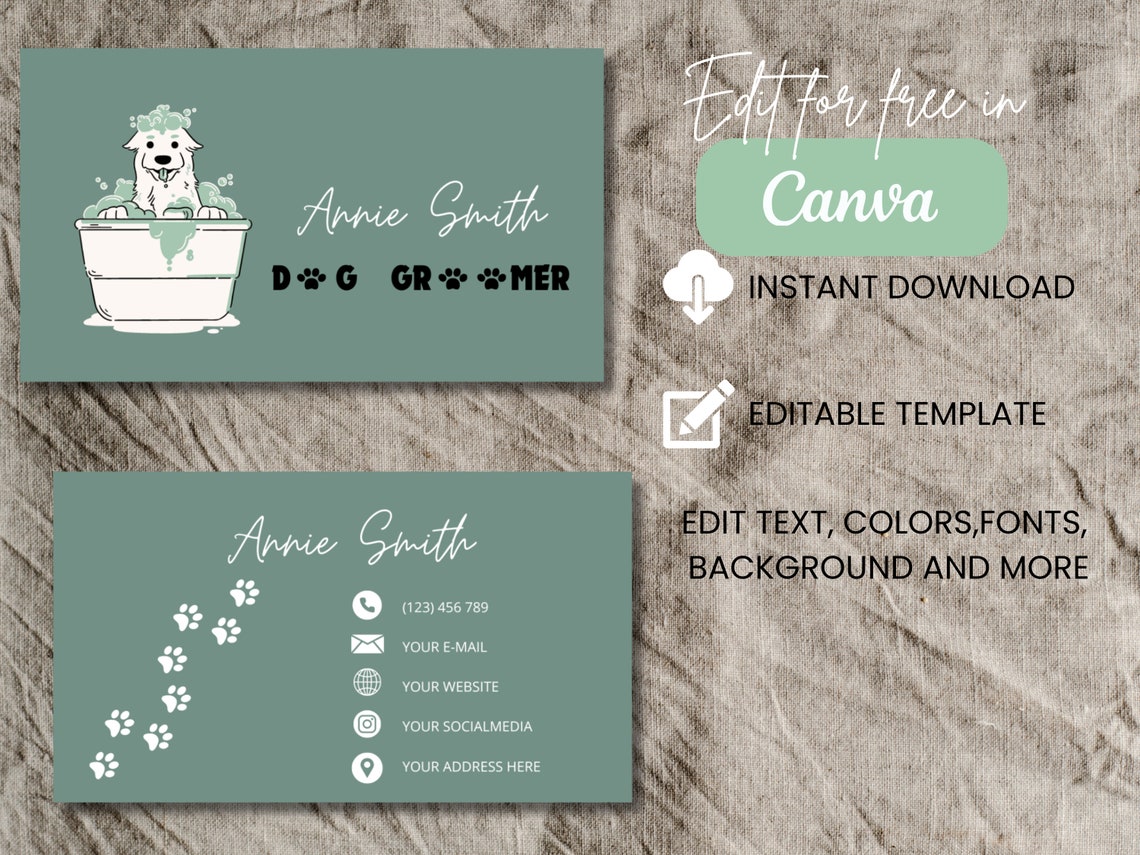 Editable Dog Grooming Business Card, Printable Dog Groomer Business ...