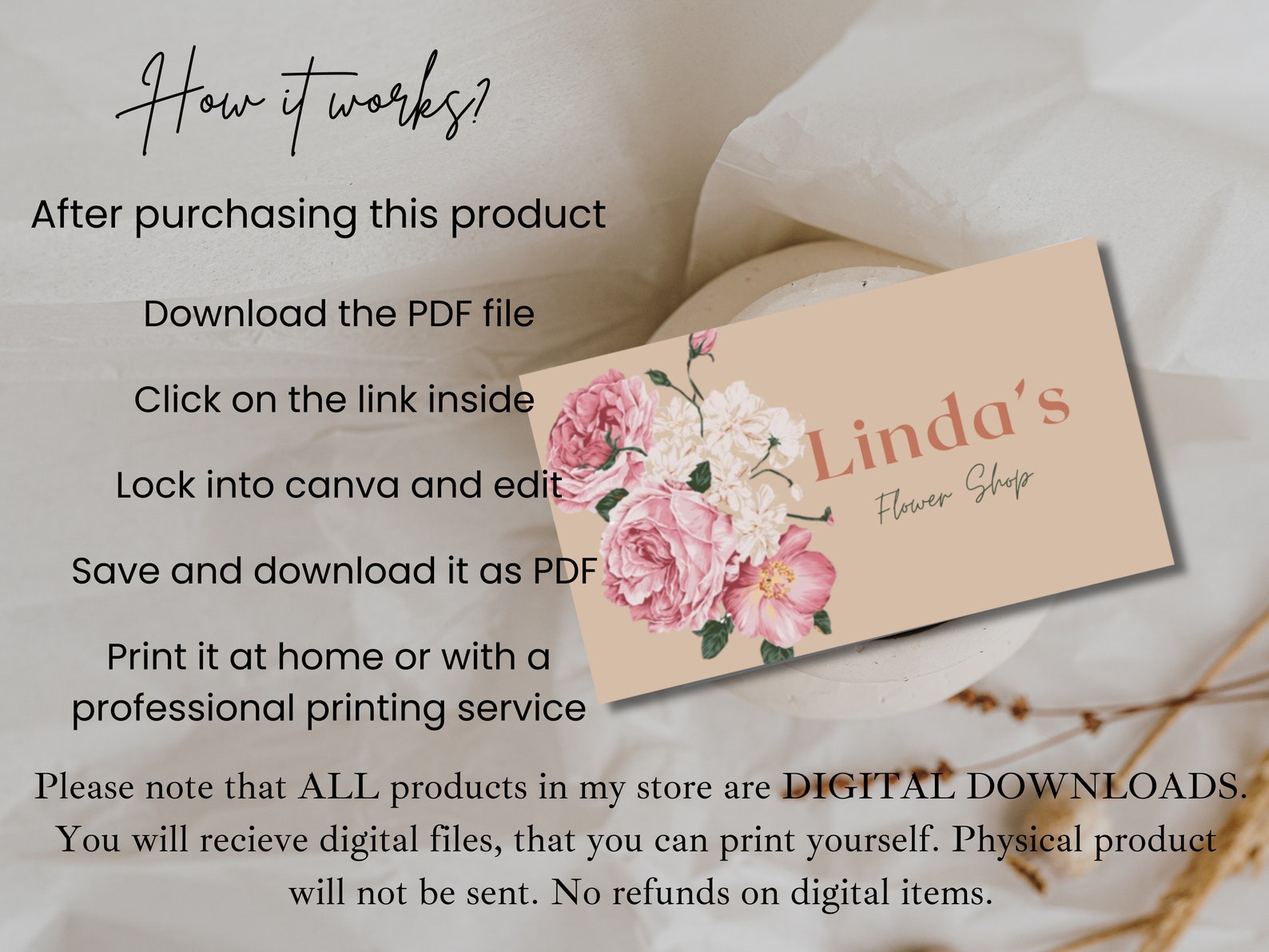 Florist Business Card Template, Editable Florist Card, Flower Shop ...