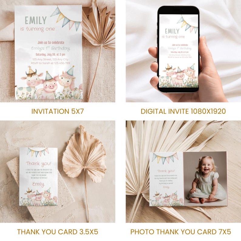 Editable Farm Animal Birthday Bundle, Pastel Color Farm Theme Birthday ...