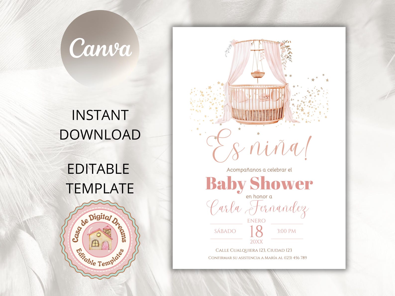 Spanish Baby Shower Invitation, Boho Baby Crib Invite Template Baby ...